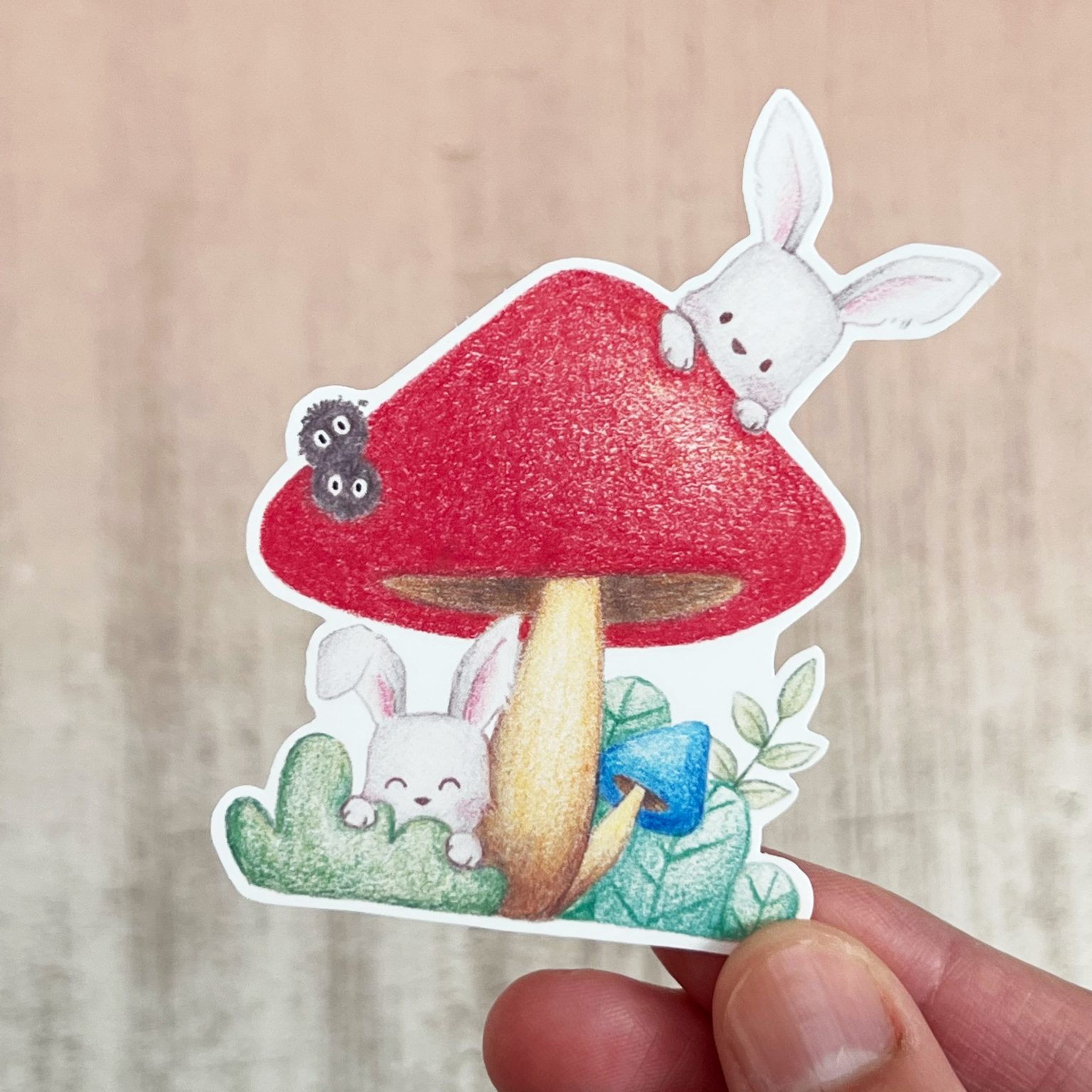 Bunny Friends and Toadstool Vinyl Die Cut Sticker - Evelin T Designs